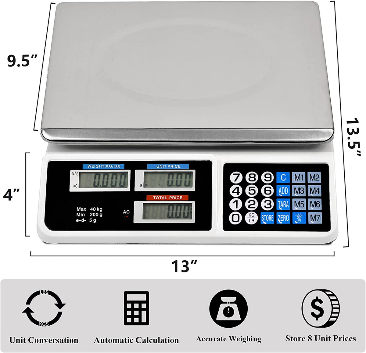 C-CHAIN 88LB Digital Price Scale Electronic Price Computing Scale LCD ...